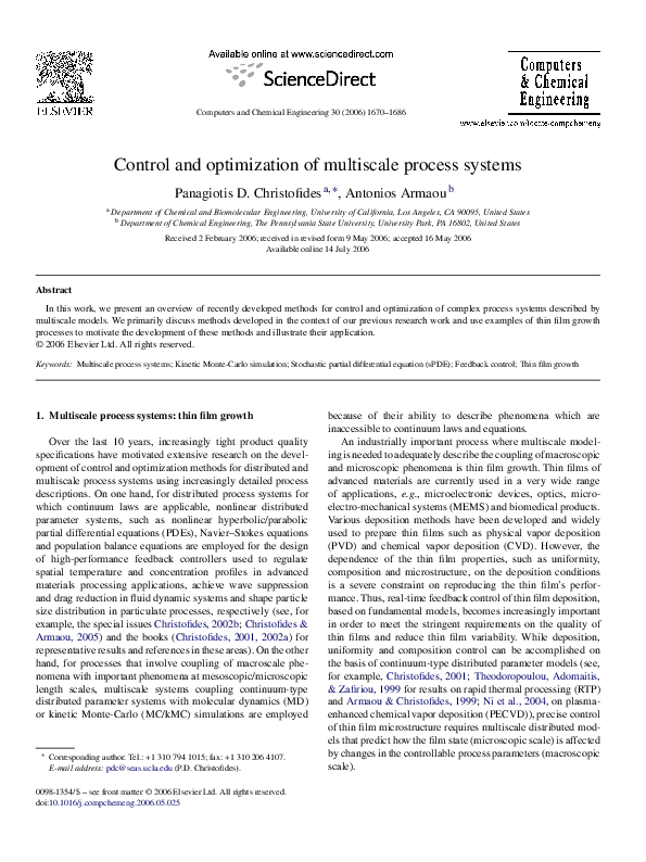 Control and optimization of multiscale process systems