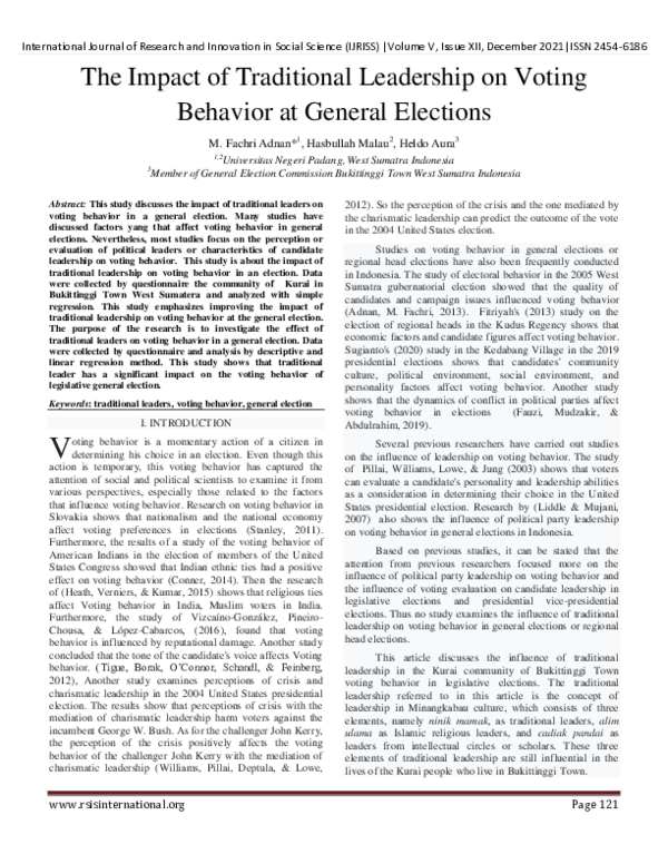 (PDF) The Impact of Traditional Leadership on Voting Behavior at ...