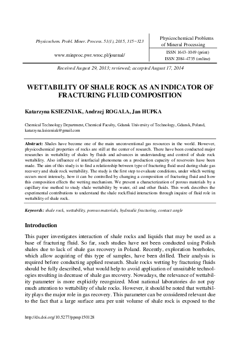 (PDF) Wettability of shale rock as an indicator of fracturing fluid ...