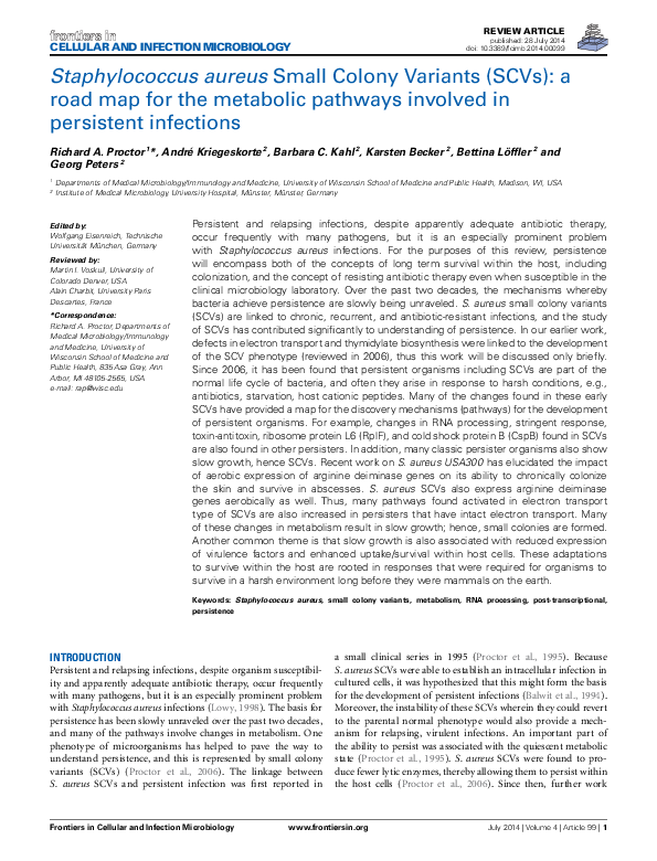 (PDF) Staphylococcus aureus Small Colony Variants (SCVs): a road map ...