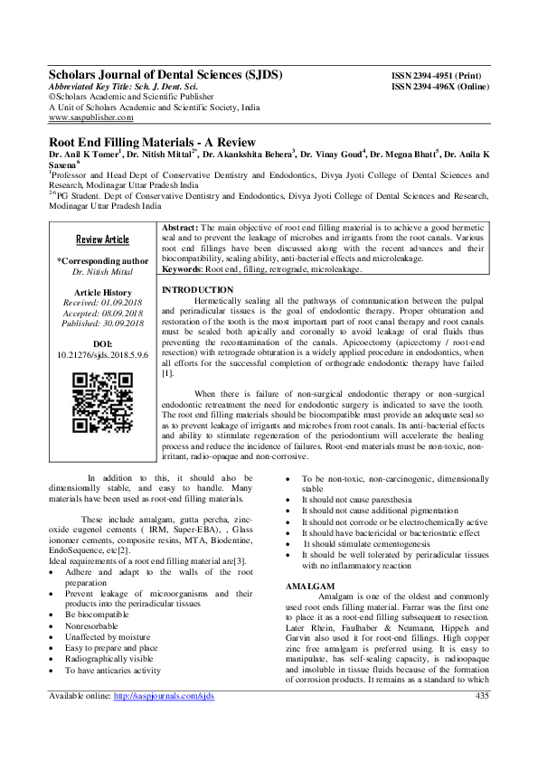 (PDF) Root End Filling Materials-A Review