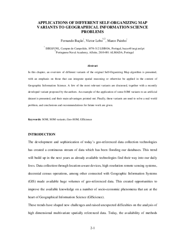 (PDF) Applications of Different Self-Organizing Map Variants to Geographical Information