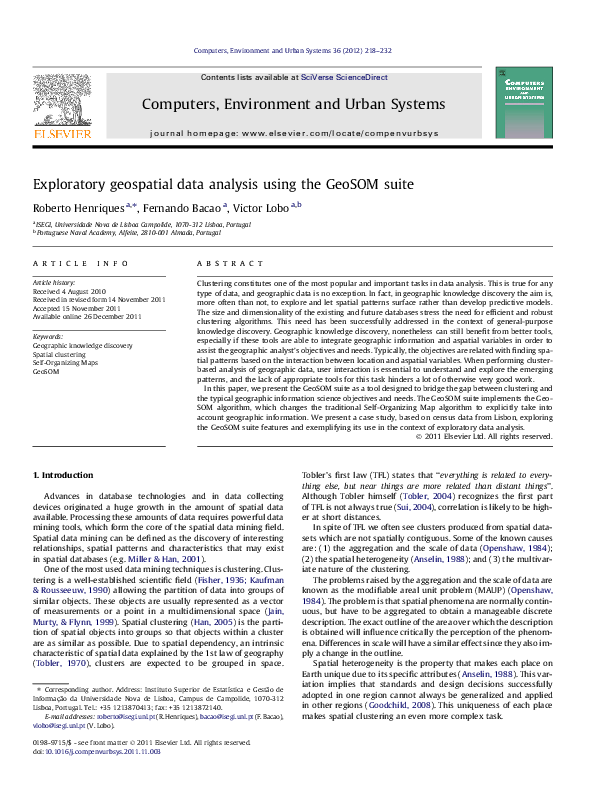 Pdf Exploratory Geospatial Data Analysis Using The Geosom Suite 9557