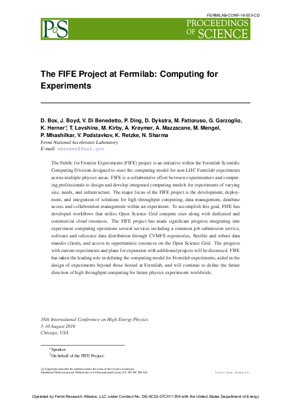 (PDF) The FIFE Project at Fermilab: Computing for Experiments