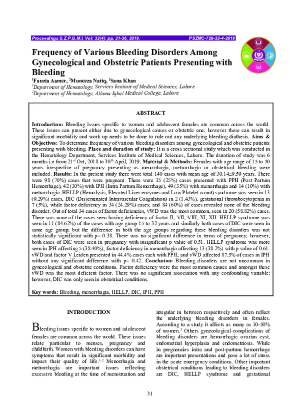 (PDF) Frequency of Various Bleeding Disorders Among Gynecological and ...
