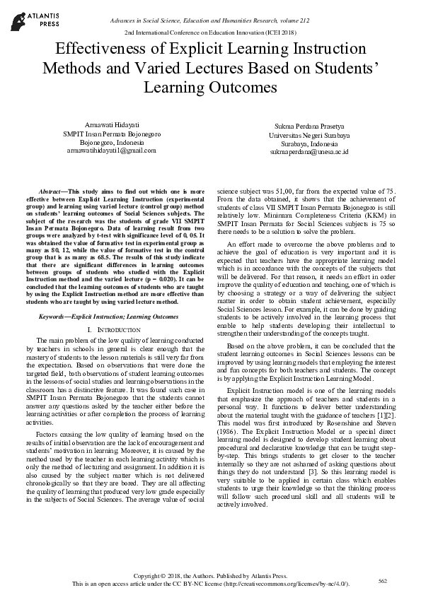 (PDF) Effectiveness of Explicit Learning Instruction Methods and Varied ...