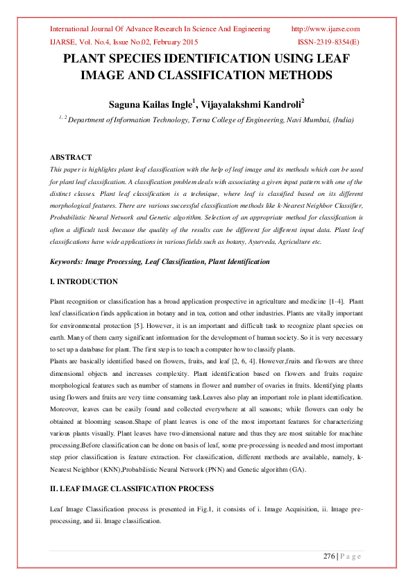 (PDF) Plant Species Identification Using Leaf Image and Classification ...