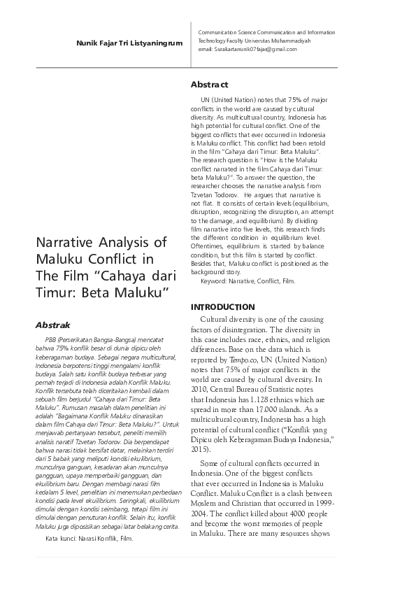 (PDF) Narrative Analysis of Maluku Conflict in The Film "Cahaya dari ...