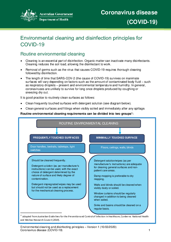 (PDF) Environmental cleaning and disinfection principles for covid