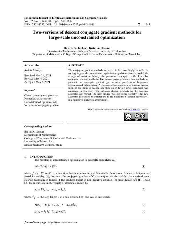Pdf Two Versions Of Descent Conjugate Gradient Methods For Large Scale Unconstrained