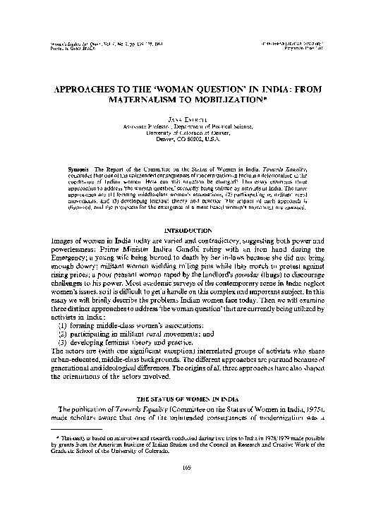 (PDF) Approaches to the [] woman question in India: From Maternalism to ...