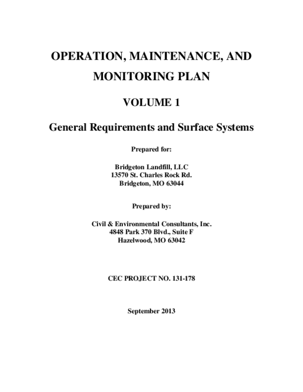 (PDF) 1.3 Operation, Maintenance, and Monitoring Plan Management