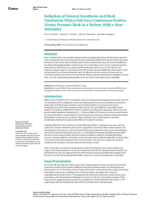 (PDF) Induction of General Anesthesia and Mask Ventilation With a Full ...