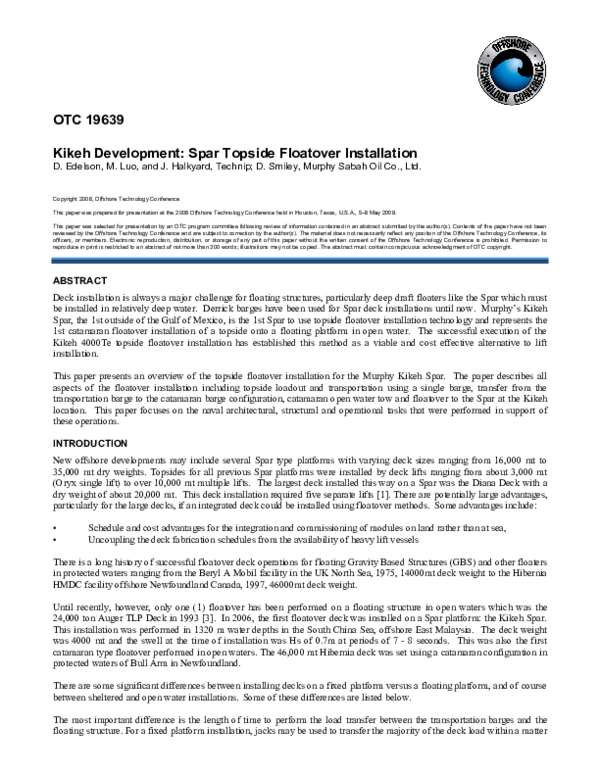 (PDF) Kikeh Development: Spar Topside Floatover Installation-Naval