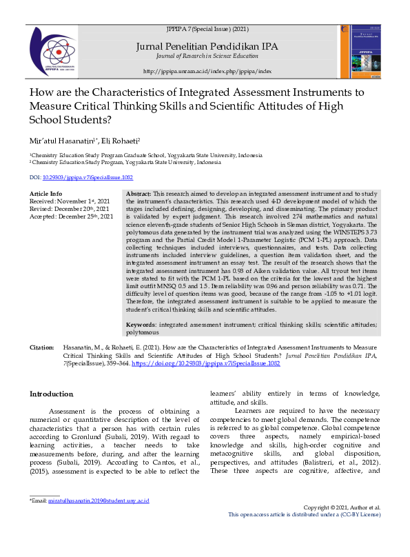 (PDF) How are the Characteristics of Integrated Assessment Instruments ...
