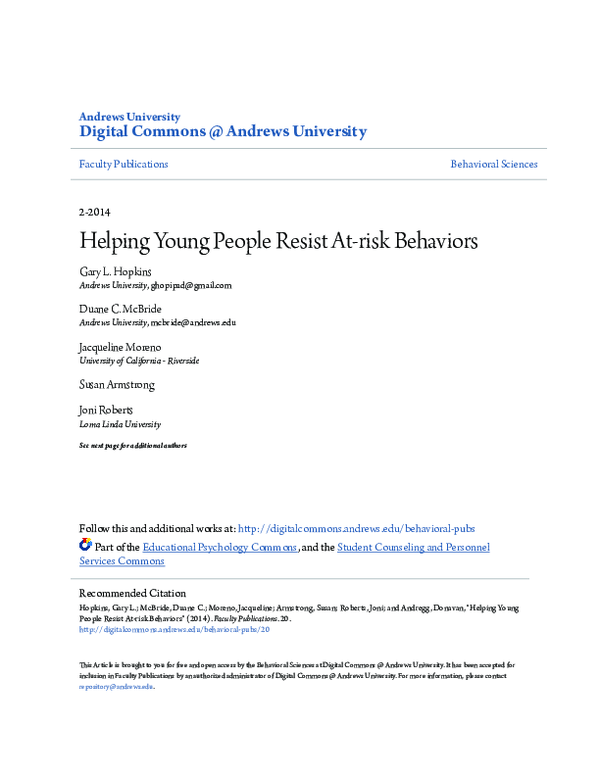 (PDF) Helping Young People Resist At-risk Behaviors
