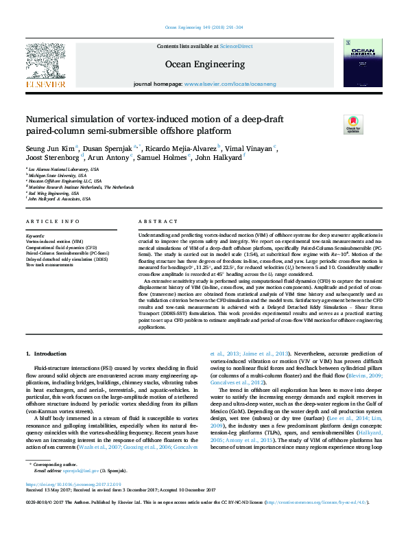 (PDF) Numerical simulation of vortex-induced motion of a deep-draft ...