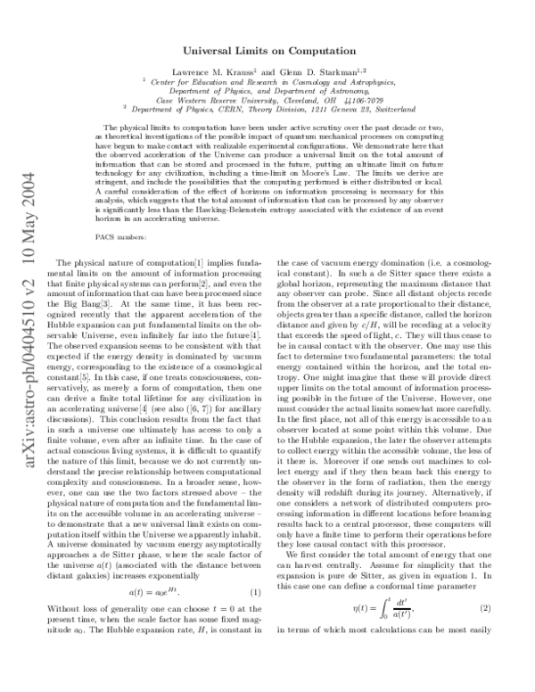 (PDF) Universal limits on computation | Lawrence Krauss - Academia.edu