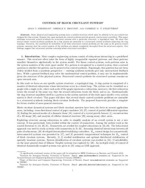 (PDF) Control of Block Circulant Systems∗