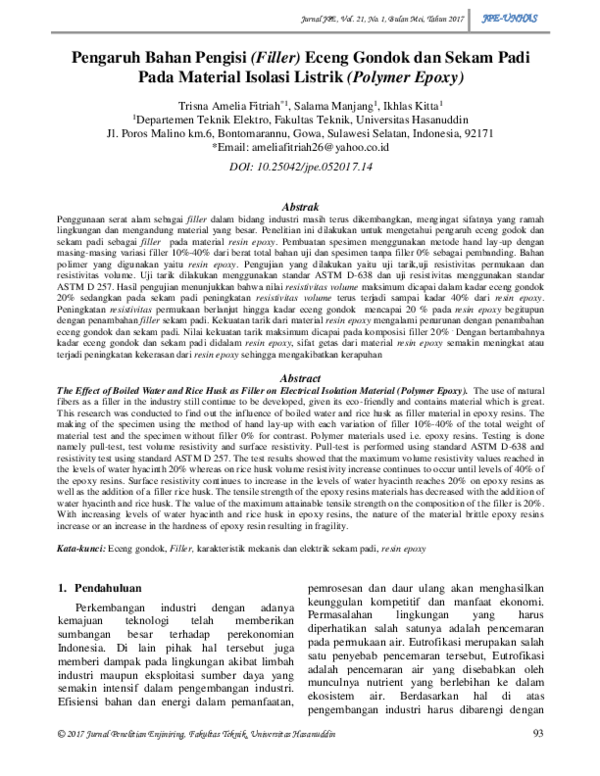 (PDF) Pengaruh Bahan Pengisi (Filler) Eceng Gondok dan Sekam Padi Pada ...