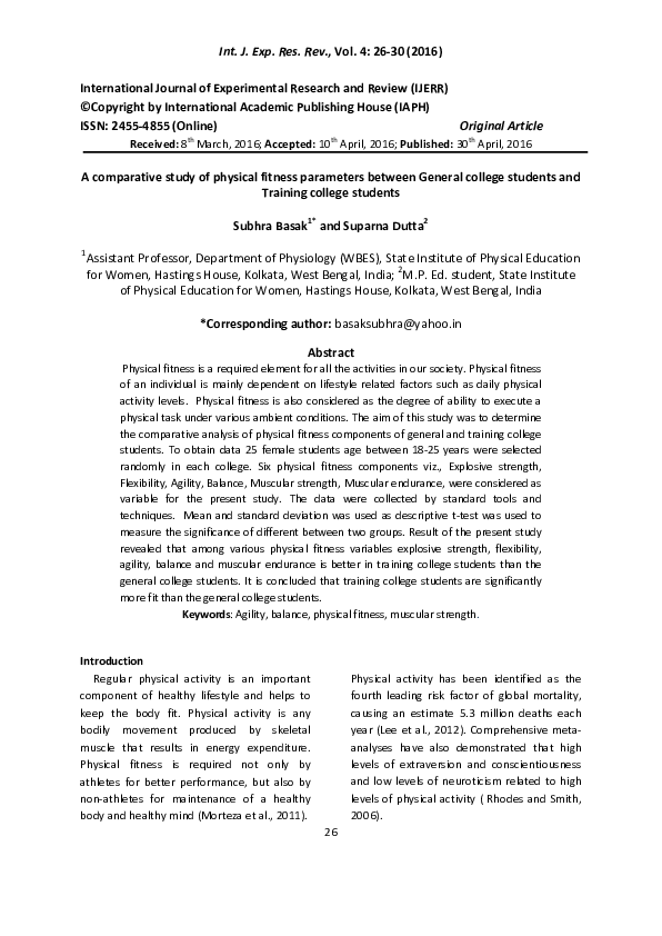 (PDF) A comparative study of physical fitness parameters between General college students and ...