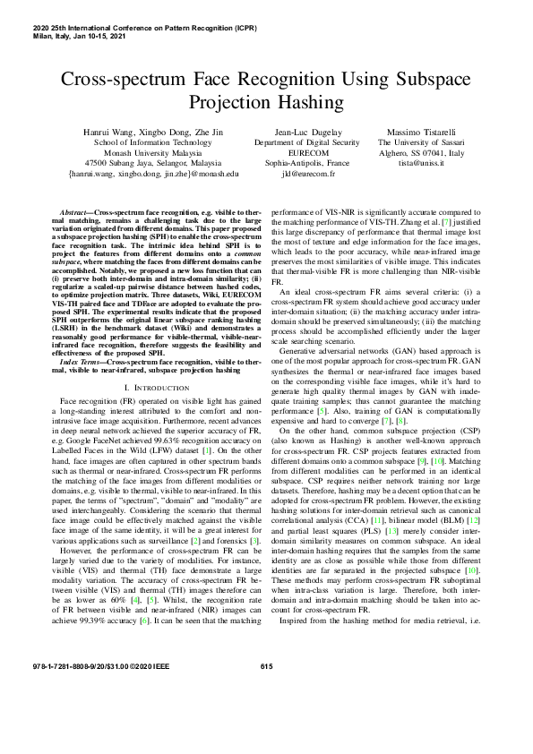 (PDF) Cross-spectrum Face Recognition Using Subspace Projection Hashing