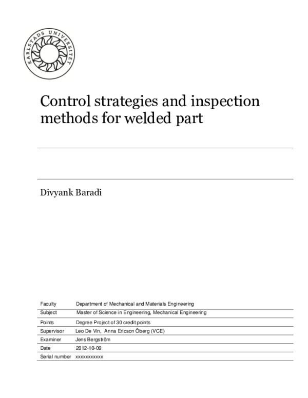 (PDF) Control strategies and inspection methods for welded part
