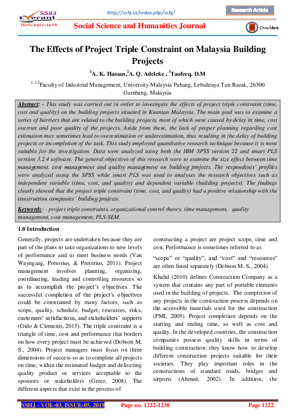 (PDF) THE Effects of Project Triple Constraint on Malaysia Building ...
