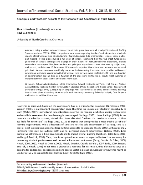 (PDF) Principals' and Teachers' Reports of Instructional Time ...