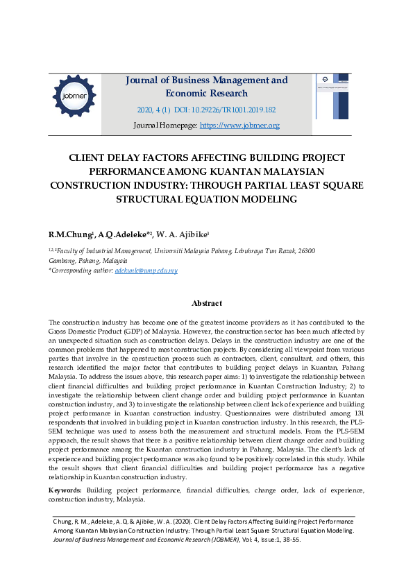 (PDF) Client Delay Factors Affecting Building Project Performance Among ...