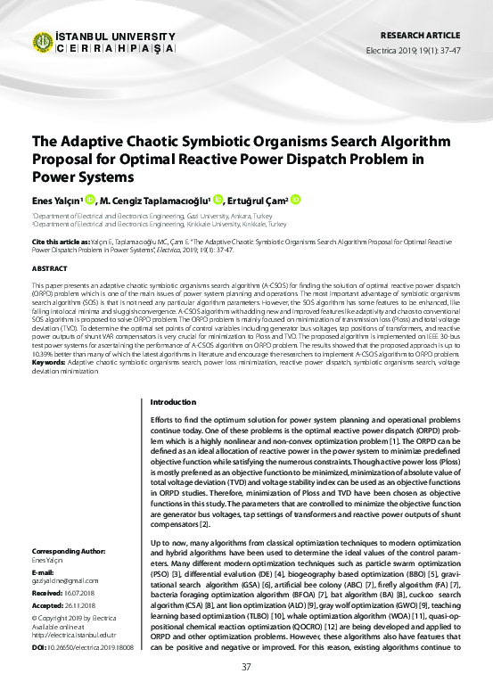 Pdf The Adaptive Chaotic Symbiotic Organisms Search Algorithm Proposal For Optimal Reactive