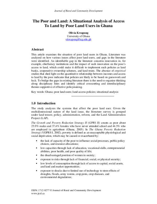 (PDF) The Poor and Land: A Situational Analysis of Access to Land by ...