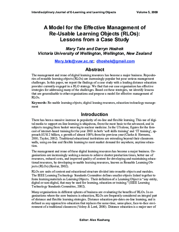 (PDF) A Model for the Effective Management of Re-Usable Learning Objects(RLOs): Lessons from a ...