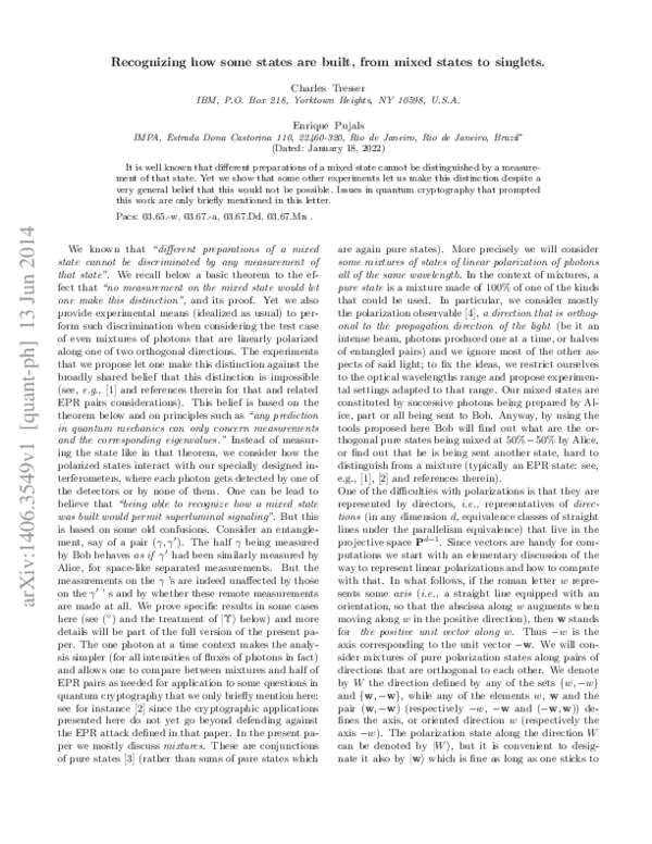 (PDF) Recognizing how some states are built, from mixed states to singlets