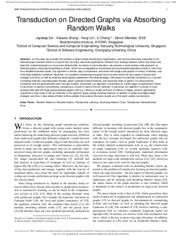 (PDF) Transduction on Directed Graphs via Absorbing Random Walks