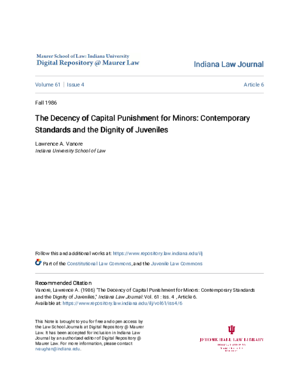(PDF) The Decency of Capital Punishment for Minors: Contemporary ...