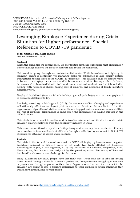 (PDF) Leveraging Employee Experience during Crisis Situation for Higher ...