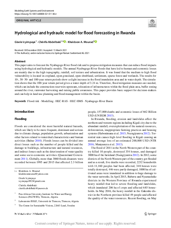 (PDF) River Flood Risk Forecasting Using Hydrological and Hydraulic Models