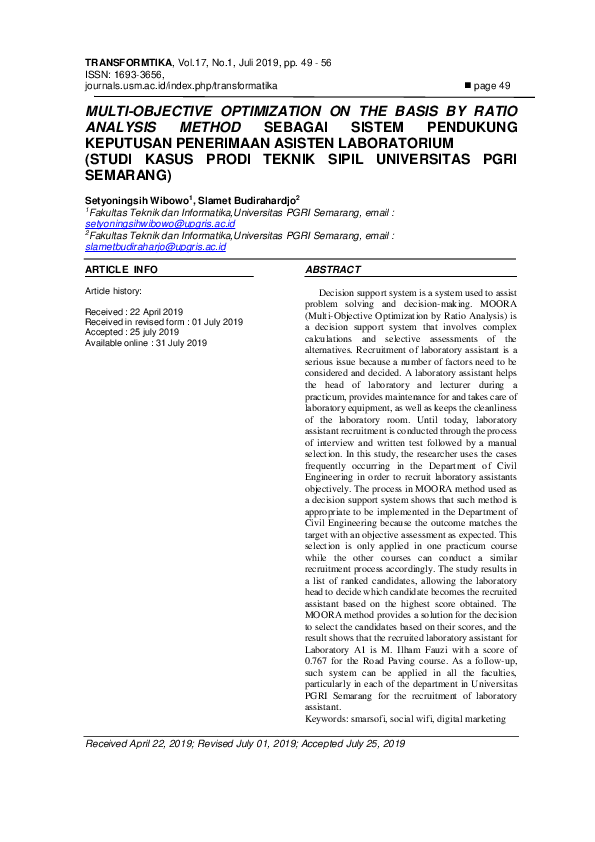Pdf Multi Objective Optimization On The Basis By Ratio Analysis