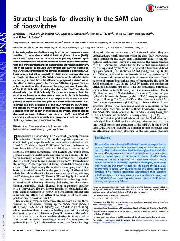 (PDF) Structural basis for diversity in the SAM clan of riboswitches