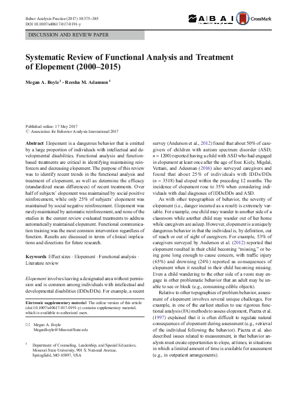 (PDF) Systematic Review of Functional Analysis and Treatment of ...
