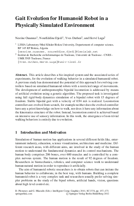(PDF) Gait Evolution for Humanoid Robot in a Physically Simulated Environment