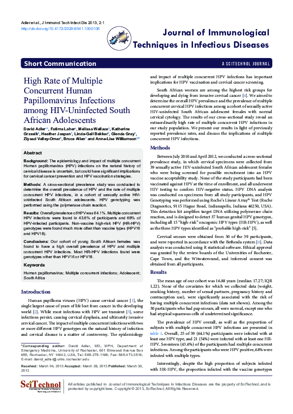 (PDF) High rate of multiple concurrent Human Papillomavirus infections ...