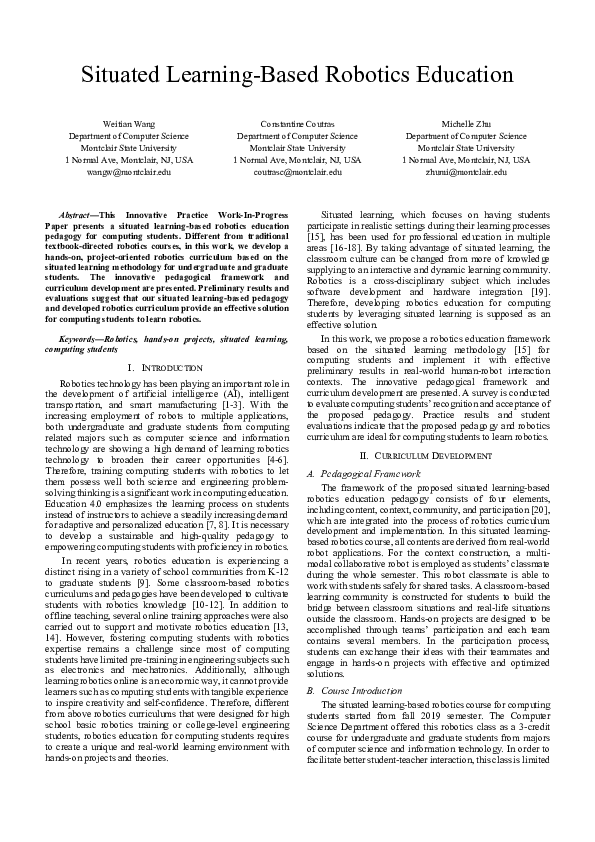 (PDF) Situated Learning-Based Robotics Education