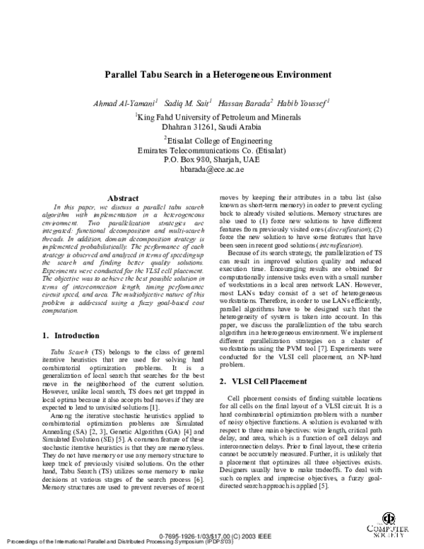 (PDF) Parallel tabu search in a heterogeneous environment
