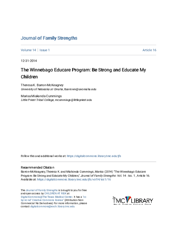 (PDF) The Winnebago Educare Program: Be Strong and Educate My Children