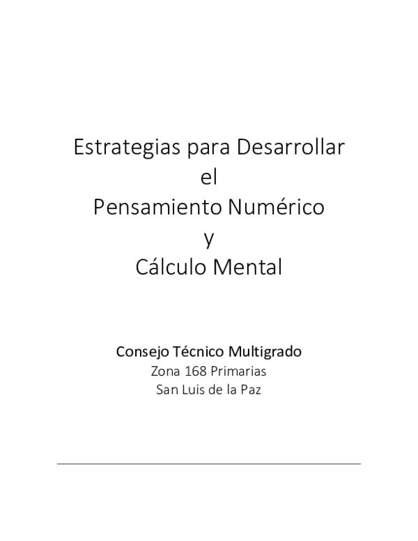 (PDF) Estrategias para Desarrollar el Pensamiento Numérico y Cálculo Mental