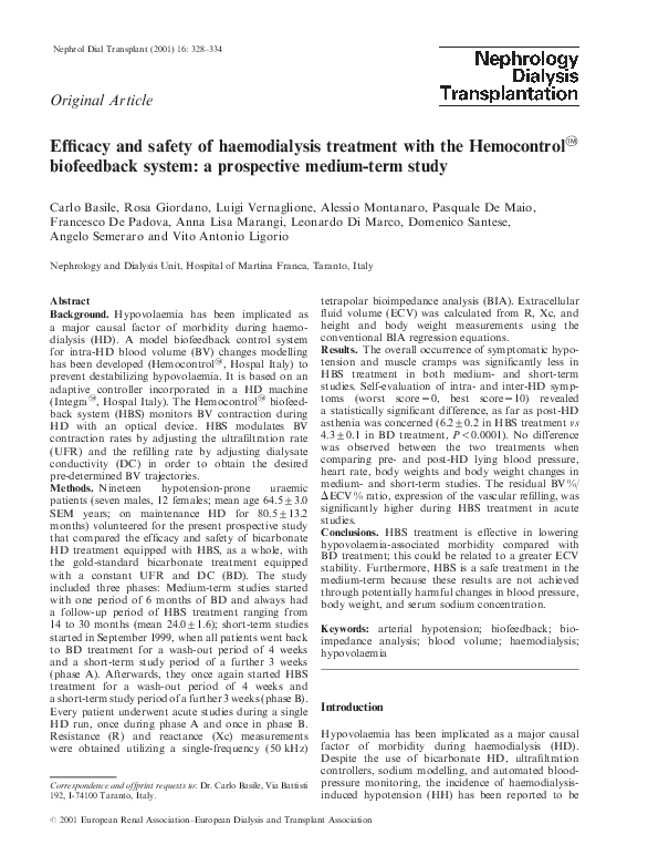 (PDF) Efficacy and safety of haemodialysis treatment with the ...