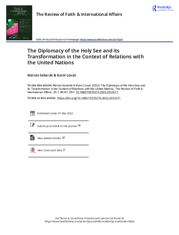 (PDF) The Diplomacy of the Holy See and its Transformation in the ...