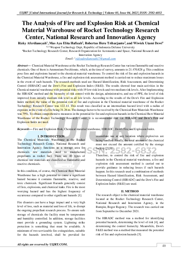 (PDF) The Analysis of Fire and Explosion Risk at Chemical Material ...